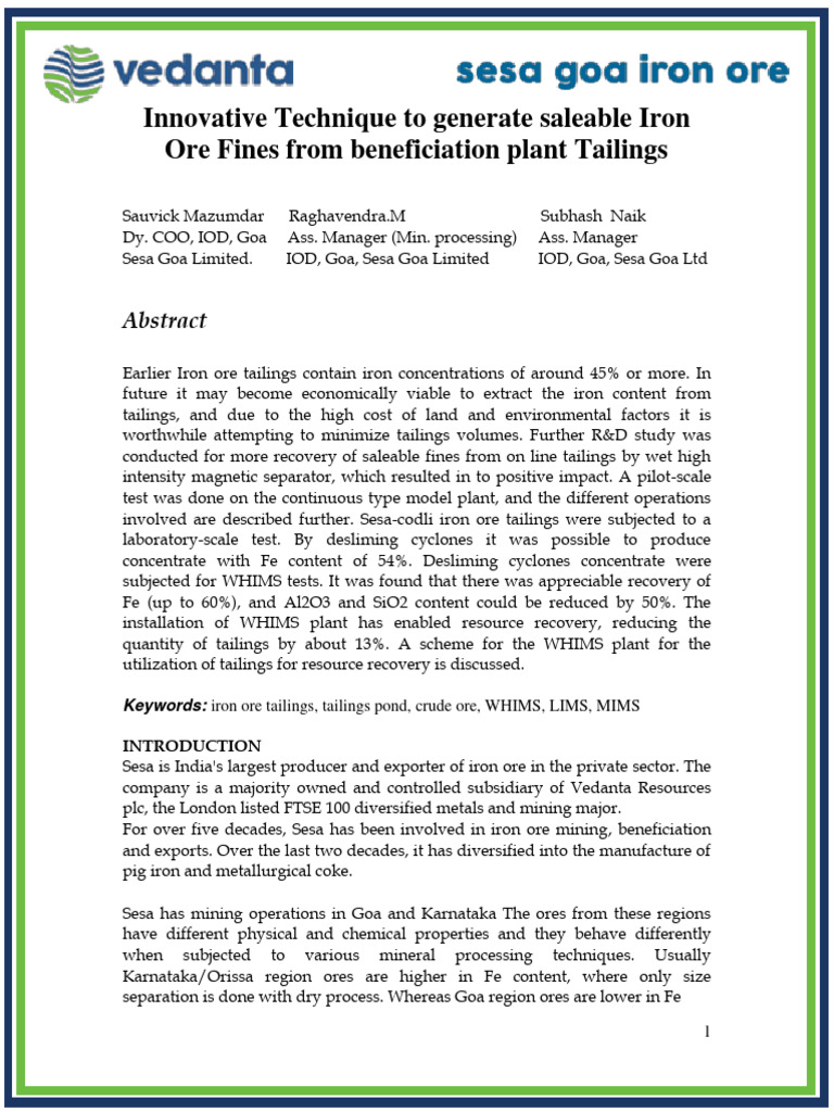 Saleable Iron Ore Fines from Tailings | PDF
