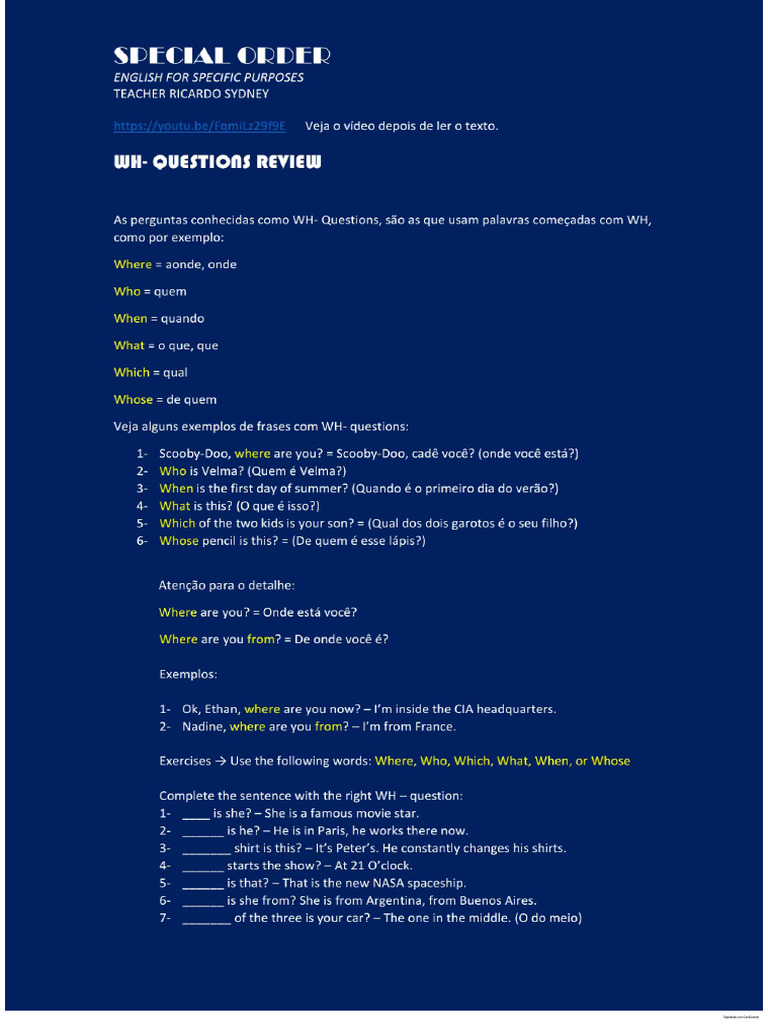 WH Questionos and Do, Does Questions | PDF