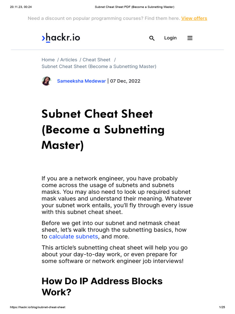 Subnet Cheat Sheet (Become A Subnetting Master) | PDF | Ip Address | Internet Protocols