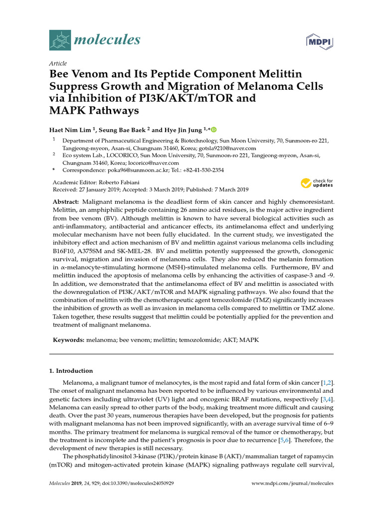 Bee Venom and Its Peptide Component Melittin Suppr | PDF | Protein ...
