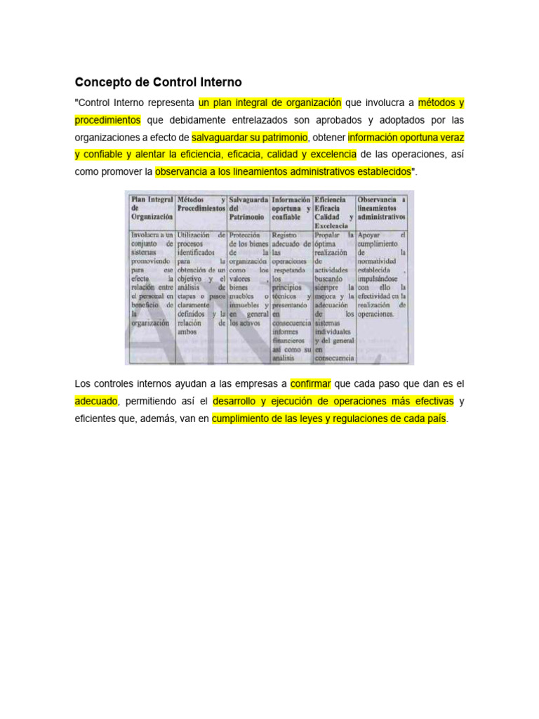 Concepto de Control Interno | PDF | Business | Estado financiero