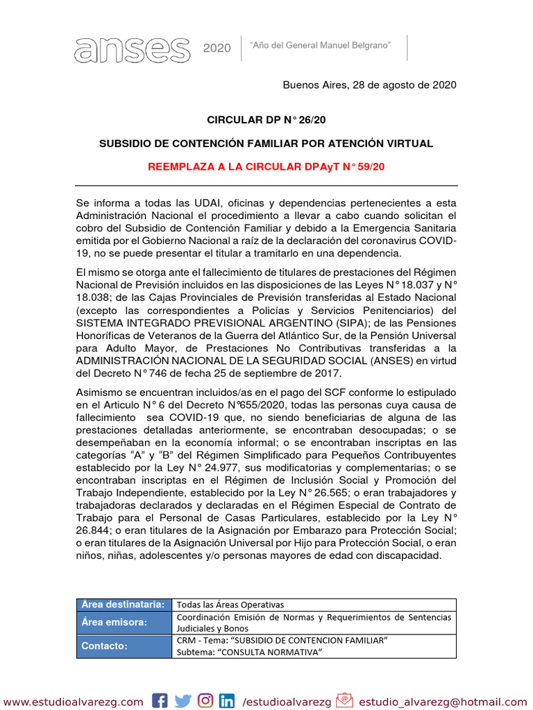 Circular DP #26/20 Subsidio de Contención Familiar | PDF | Pensión ...