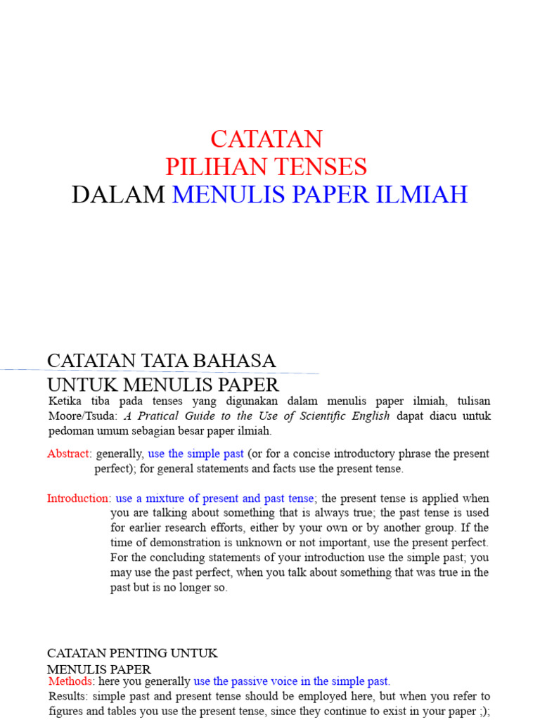 Catatan Tenses Untuk Menulis Paper Ilmiah | PDF