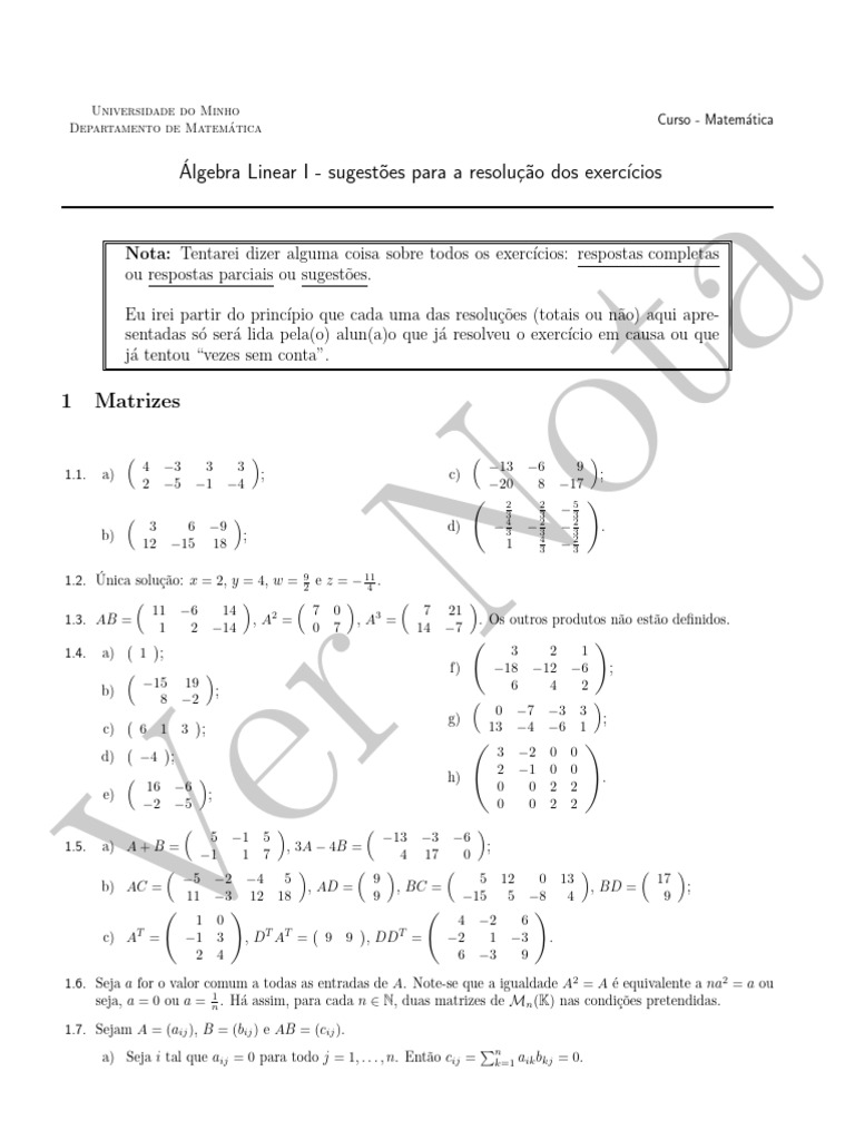 Sugestoes Capitulo Matrizes | PDF | Matemática | Álgebra abstrata
