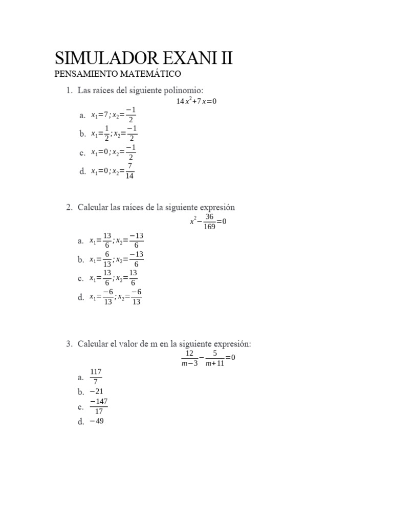 Simulador Exani Ii | PDF