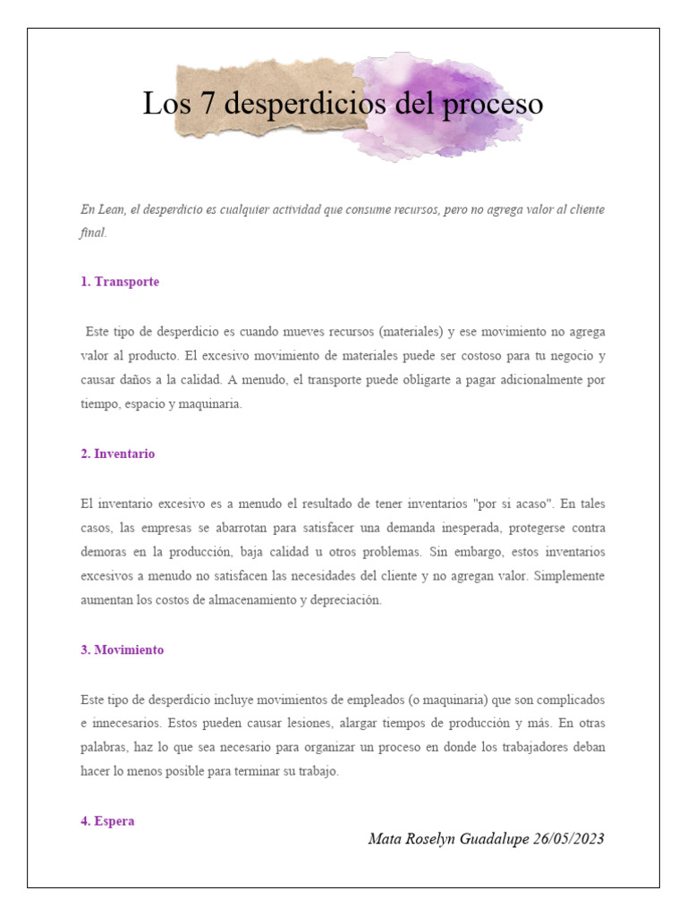 Los 7 Desperdicios Lean Y Su Impacto Pdf Superproducción Cliente