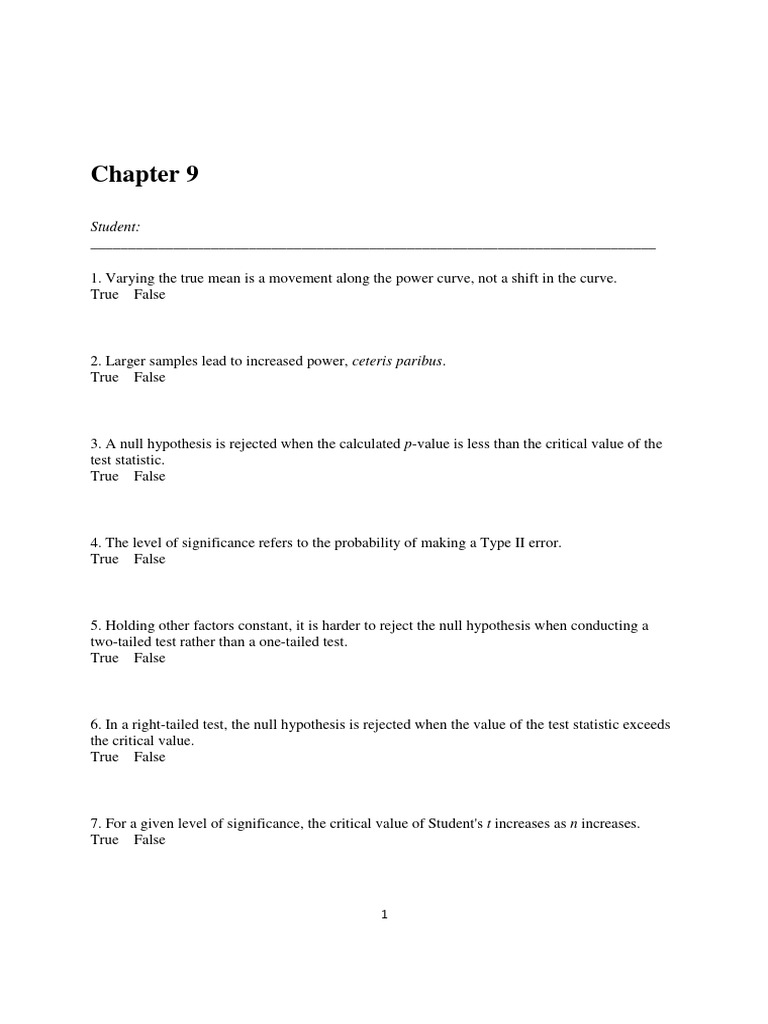 Chapter 9 Quiz | PDF | Type I And Type Ii Errors | Statistical ...