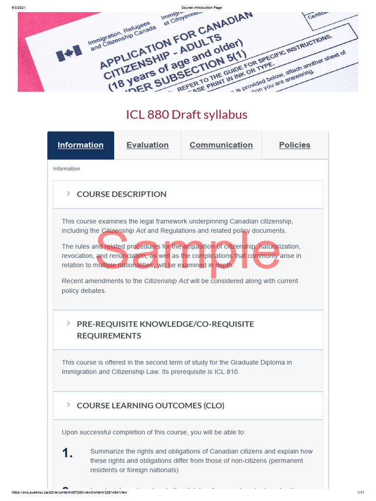 Sample - ICL 880 Draft Syllabus - ICL Program Portal | PDF | Turnitin | Citizenship