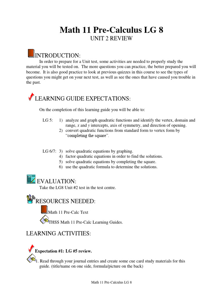 Math 11 Pre-Calculus LG 8: Unit 2 Review | PDF | Computers