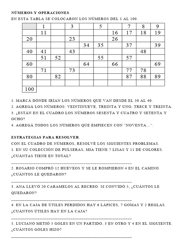 Numeración y operaciones hasta 100 | PDF