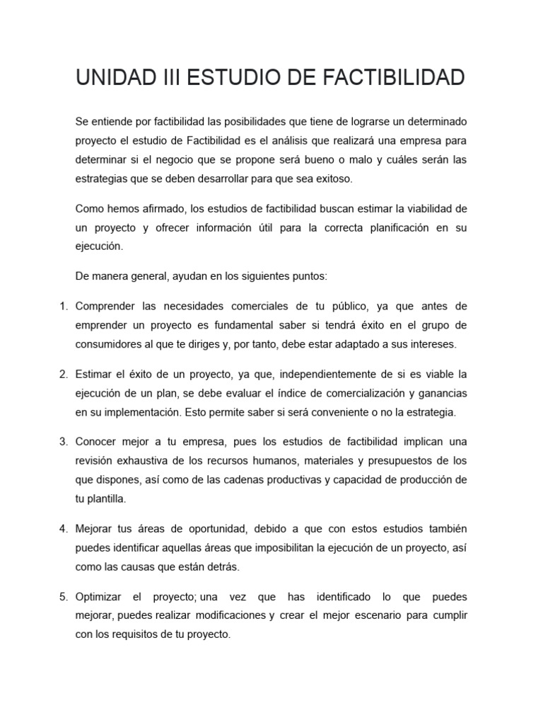 Unidad Iii Estudio de Factibilidad | PDF