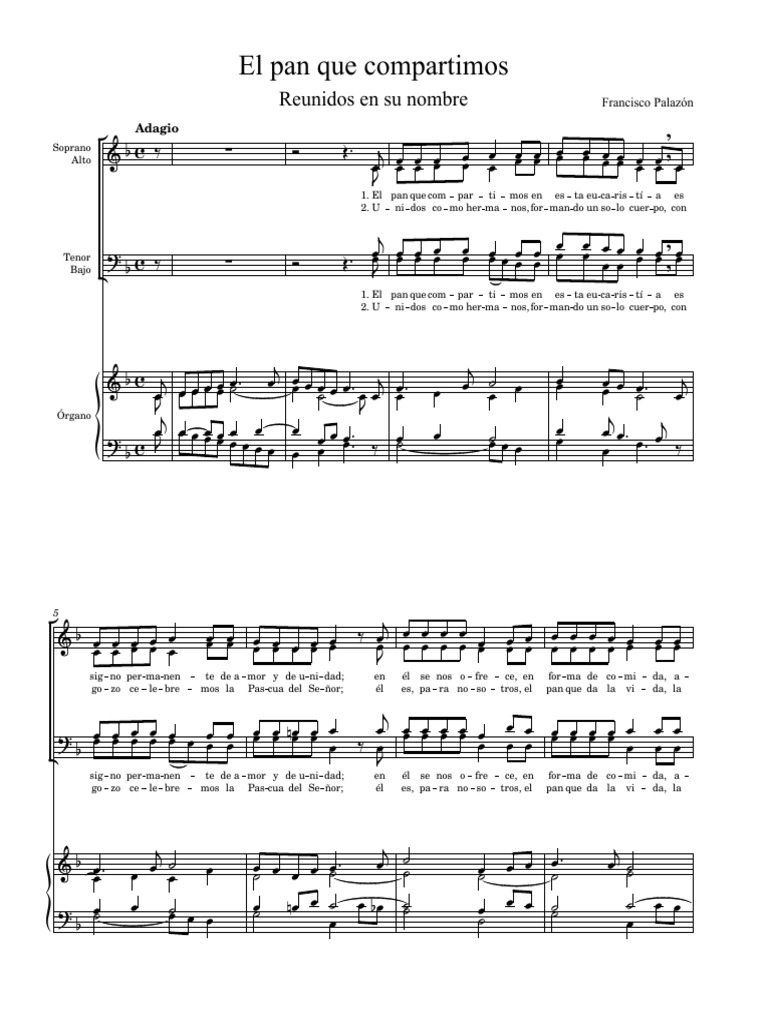 El Pan Que Compartimos Francisco Palazn Reunidos en Su Nombre-Partitura ...