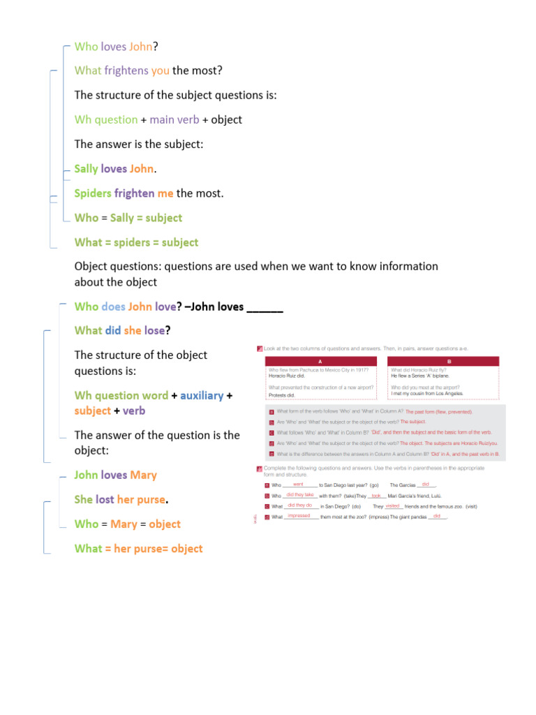 Subject and Object Question Structure | PDF
