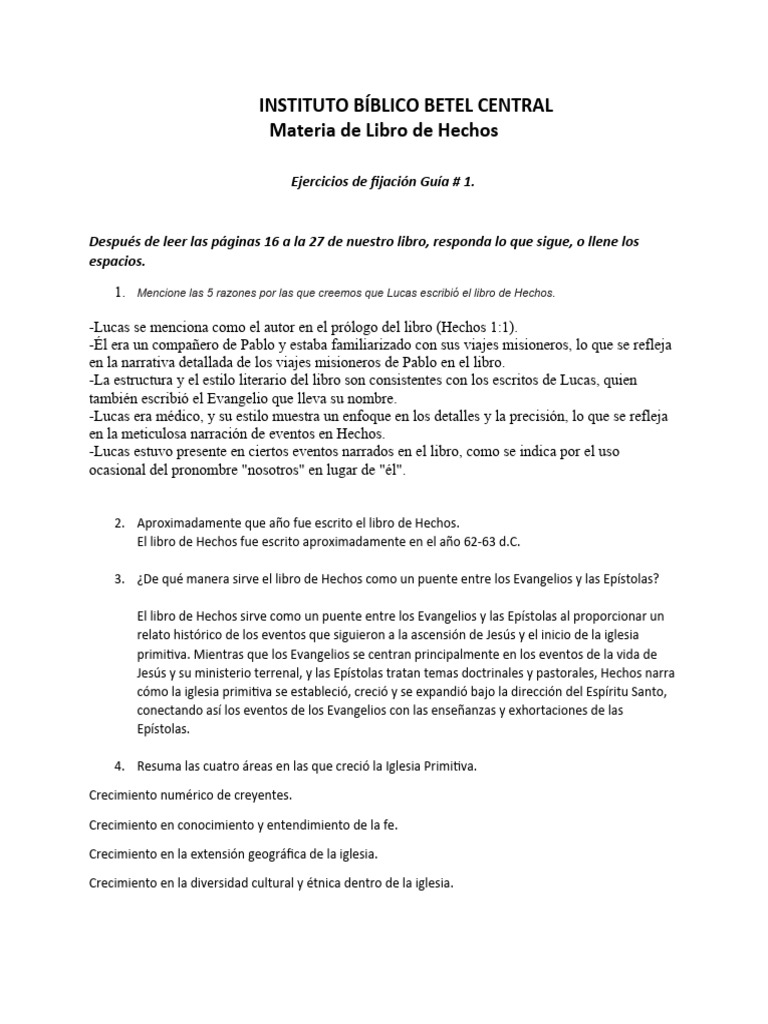 Guia # 1 de Hechos Uno | PDF | Hechos de los apóstoles | Evangelio De Lucas