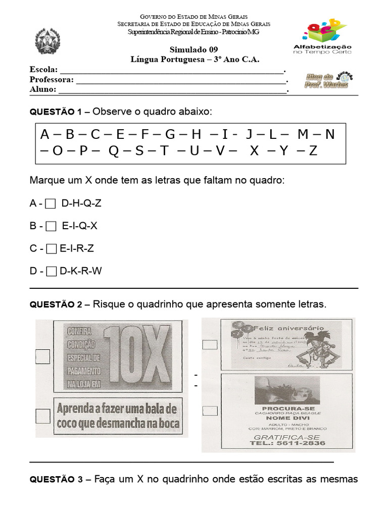 Simulado 09 (3º Ano - L.P) - Blog Do Prof. Warles | PDF