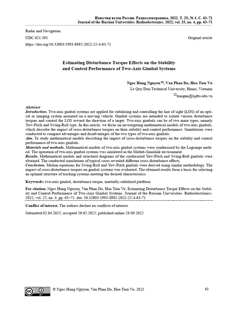 Estimating Disturbance Torque Effects On The Stability and Control Performance of Two Axis ...