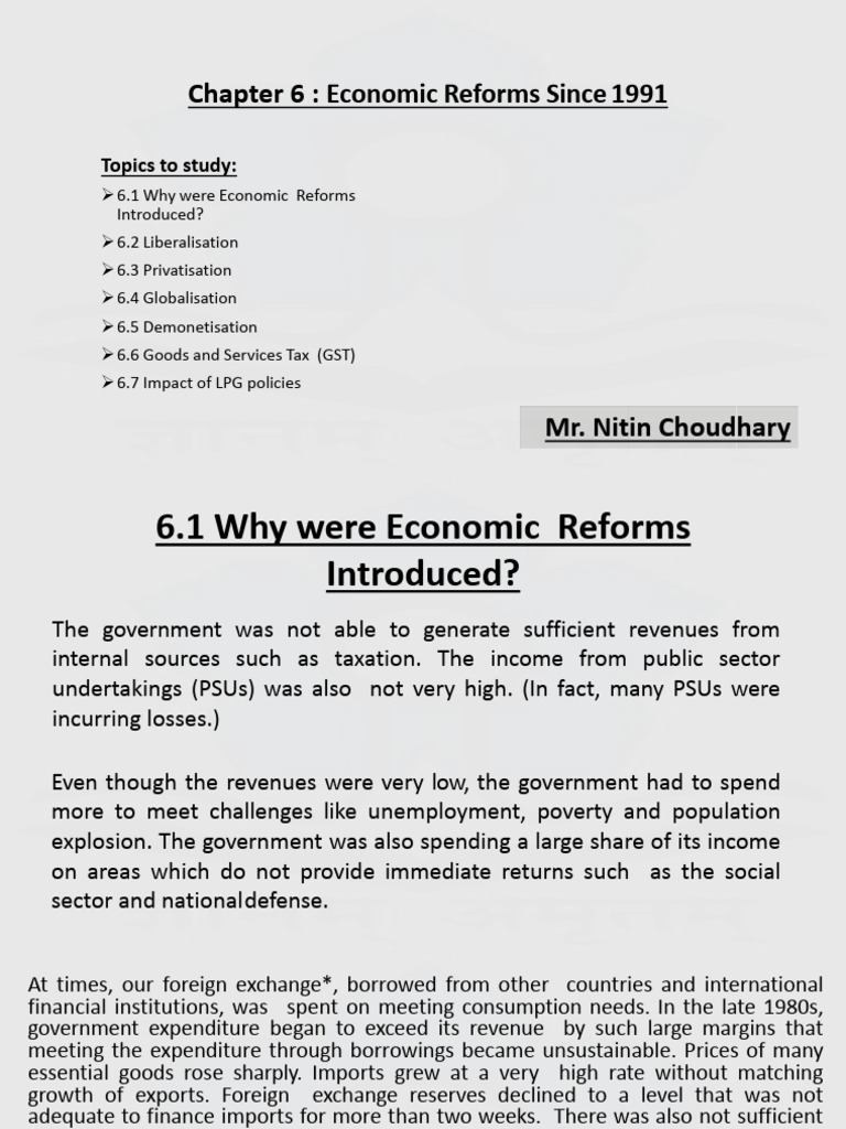 IED Ch-6 Economic Reforms Since 1991 | PDF | Taxes | Reserve Bank Of India