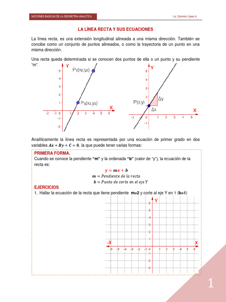 La Linea Recta y Us Ecuaciones | PDF | Línea (geometría) | Pendiente