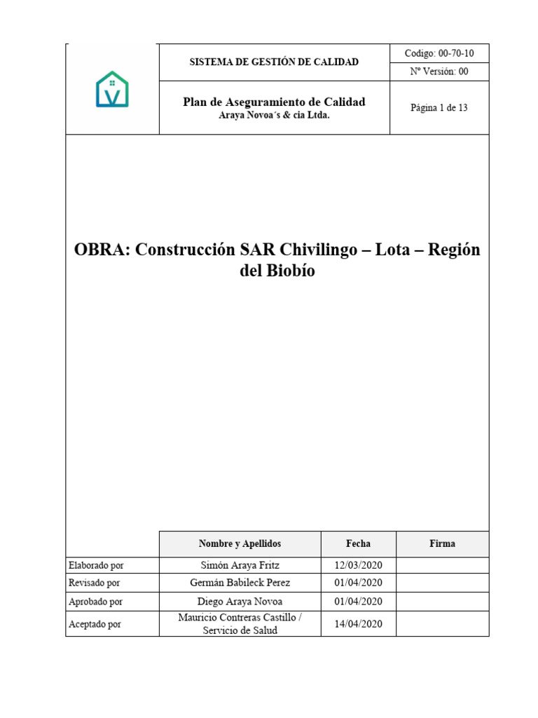 FORMATO PLAN DE CALIDAD Diego A | PDF | Sistema de manejo de calidad ...