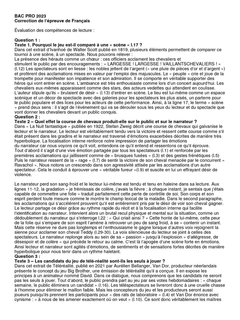 Corrigé 2 BAC PRO 2023 | PDF | Télé-réalité | Échecs