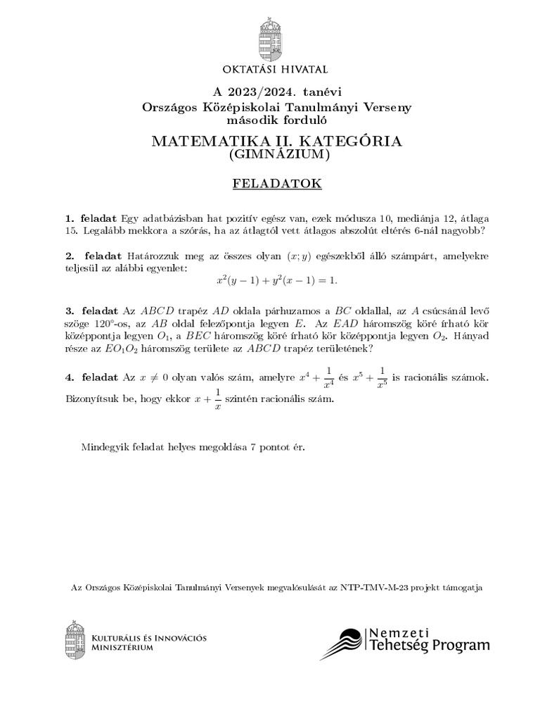 Matematika OKTV 2023/2024 Második Forduló | PDF