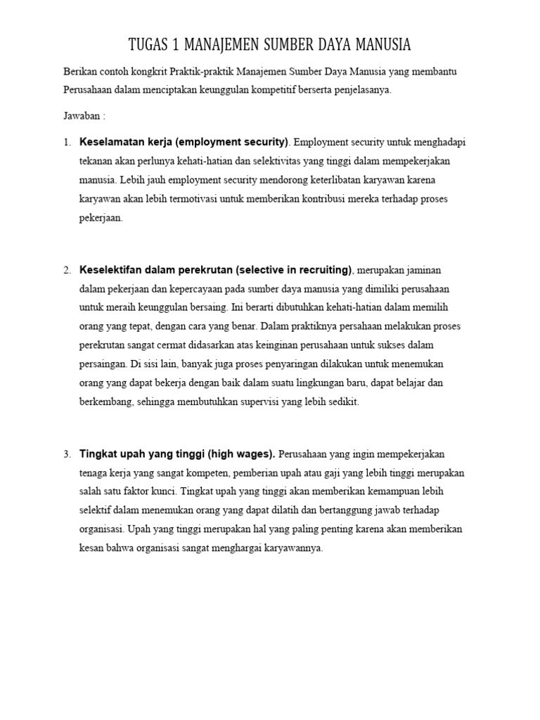Tugas 1 Manajemen Sumber Daya Manusia | PDF