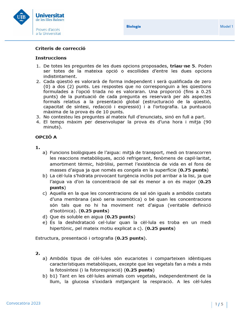 Criteris BIOLOGIA JUNY 2023 | PDF