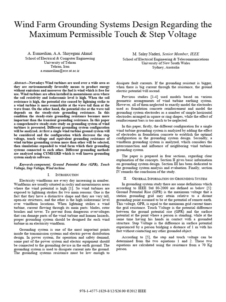 Wind Farm Grounding Systems Design Regar Pdf Physical Sciences 2662