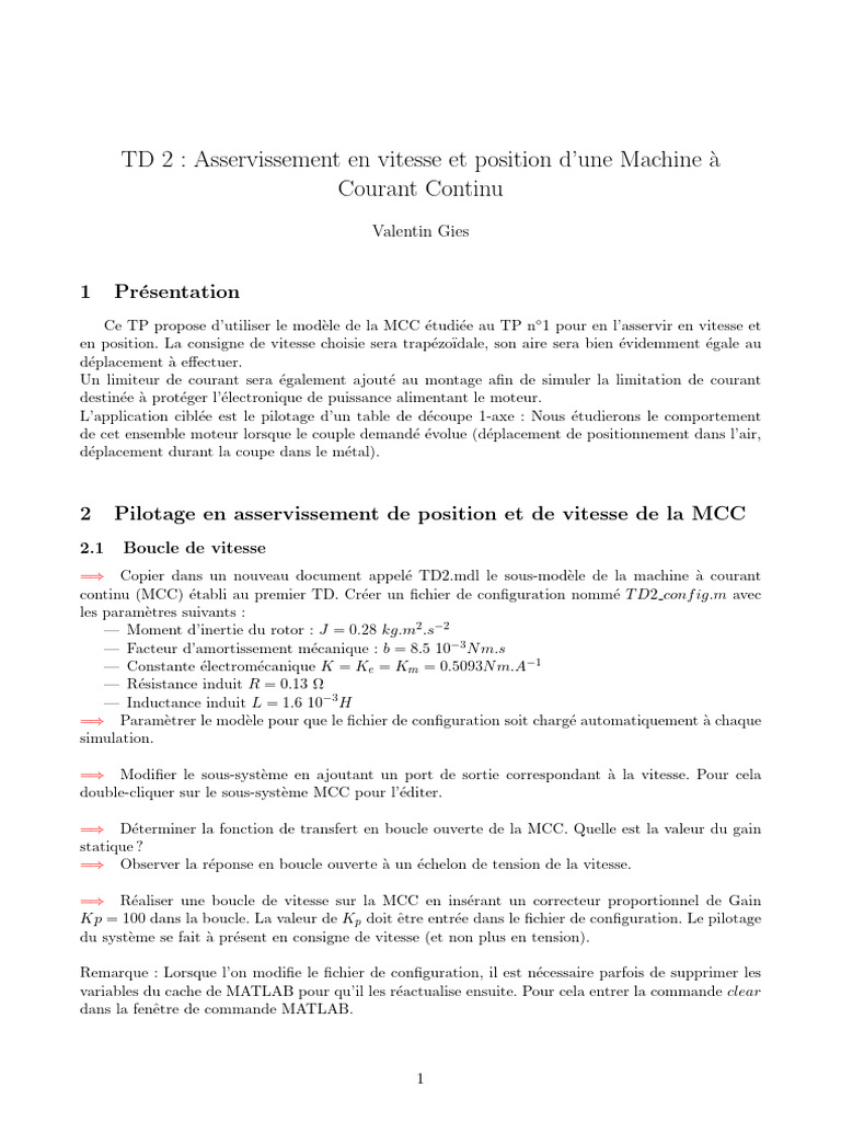 Mecatronique td02 Enonce | PDF