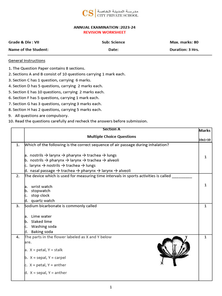 GRADE 7 SCIENCE ANNUAL Revision Worksheet | Download Free PDF | Water ...