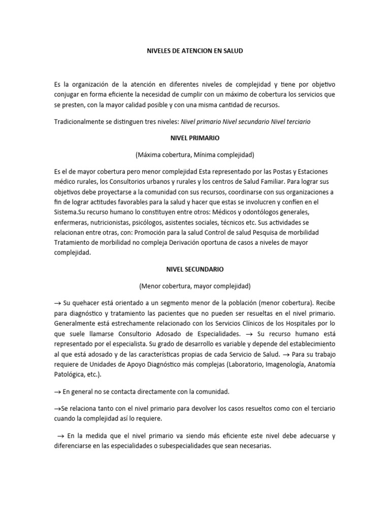 Niveles de Atencion en Salud | PDF | Enfermería | Hospital Niveles de Atencion en Salud | PDF | Enfermería | Hospital
