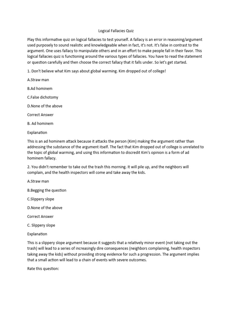 Logical Fallacies Quiz | PDF | Fallacy | Argument