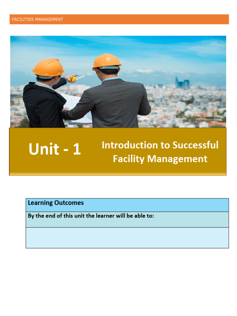 1587486464unit 1 Introduction To Successful Facility Management EDIT | PDF | Expert | Outsourcing