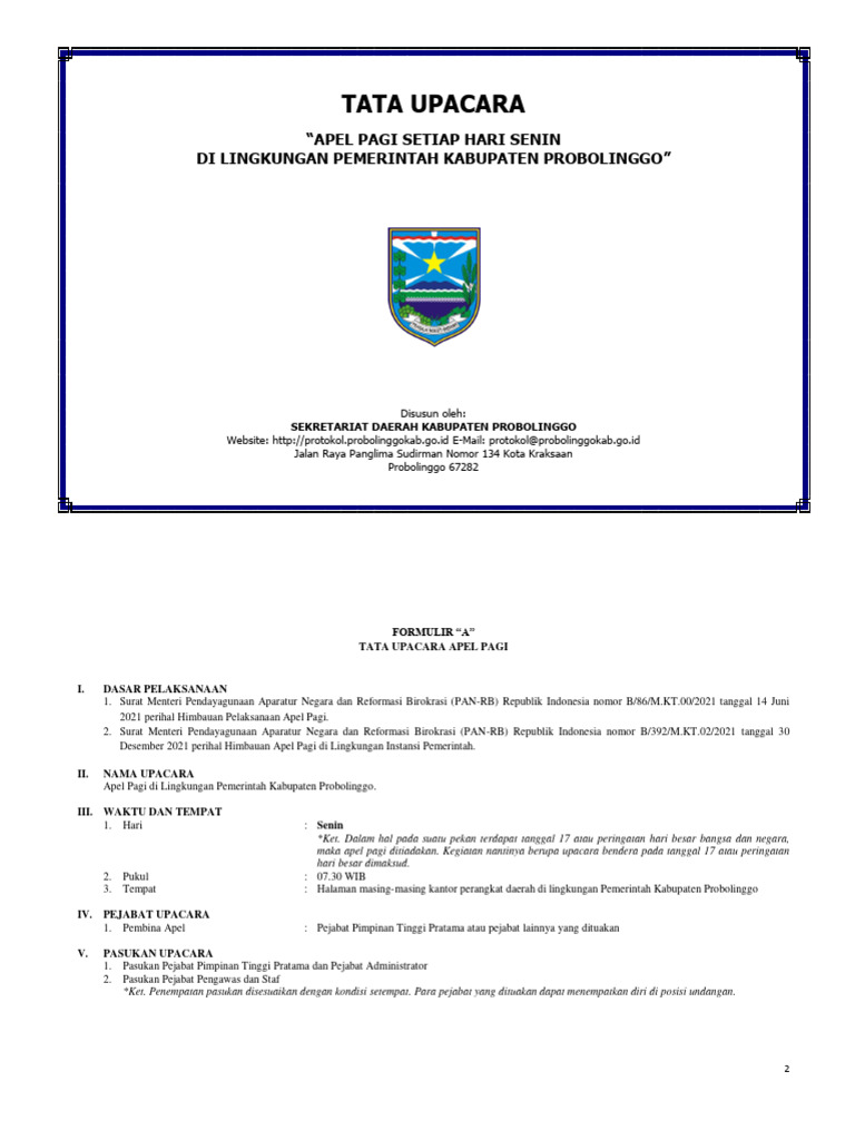 Tata Cara Apel Pagi Probolinggo | PDF