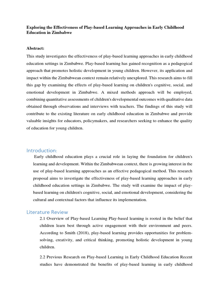 Exploring The Effectiveness of Play Based ECD Example Proposal Daniel | PDF | Early Childhood ...