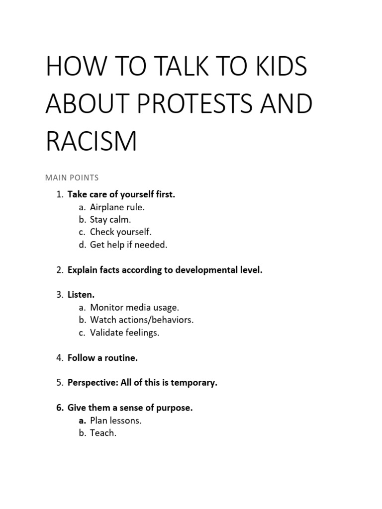 How To Talk To Your Children About Protests and Racism Outline | PDF ...