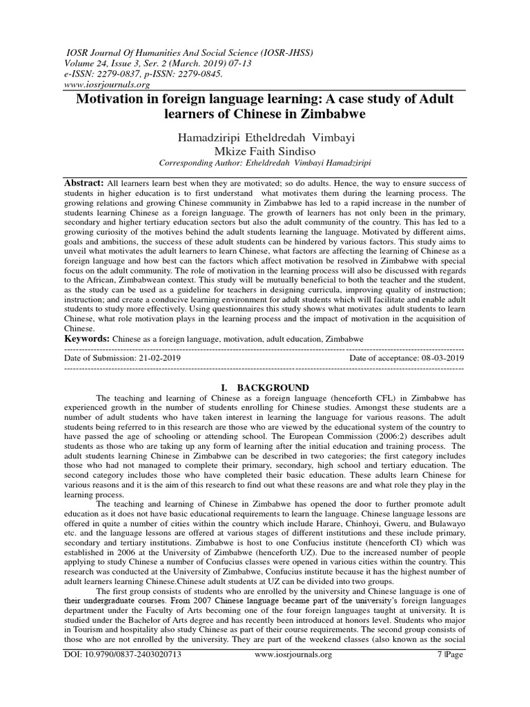 Motivation in Foreign Language Learning A Case Study of Adult Learners ...