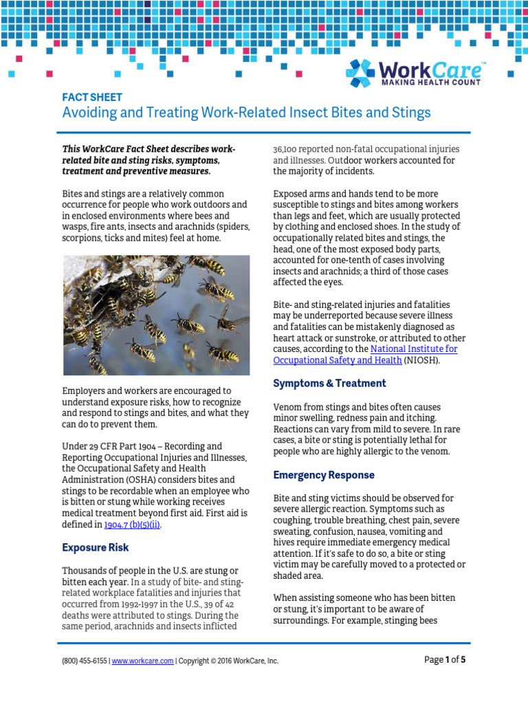 WC Fact Sheet Avoiding and Treating Bites and Stings | PDF ...