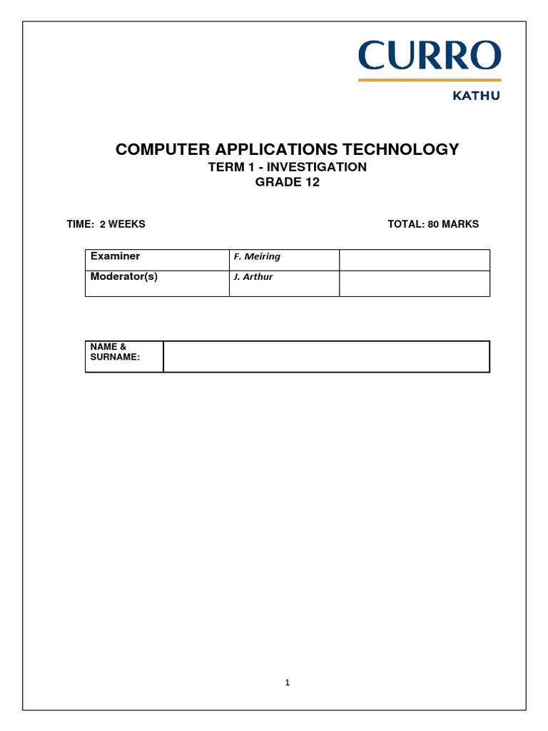 Grade 12 Computer Applications Exam Guide | PDF