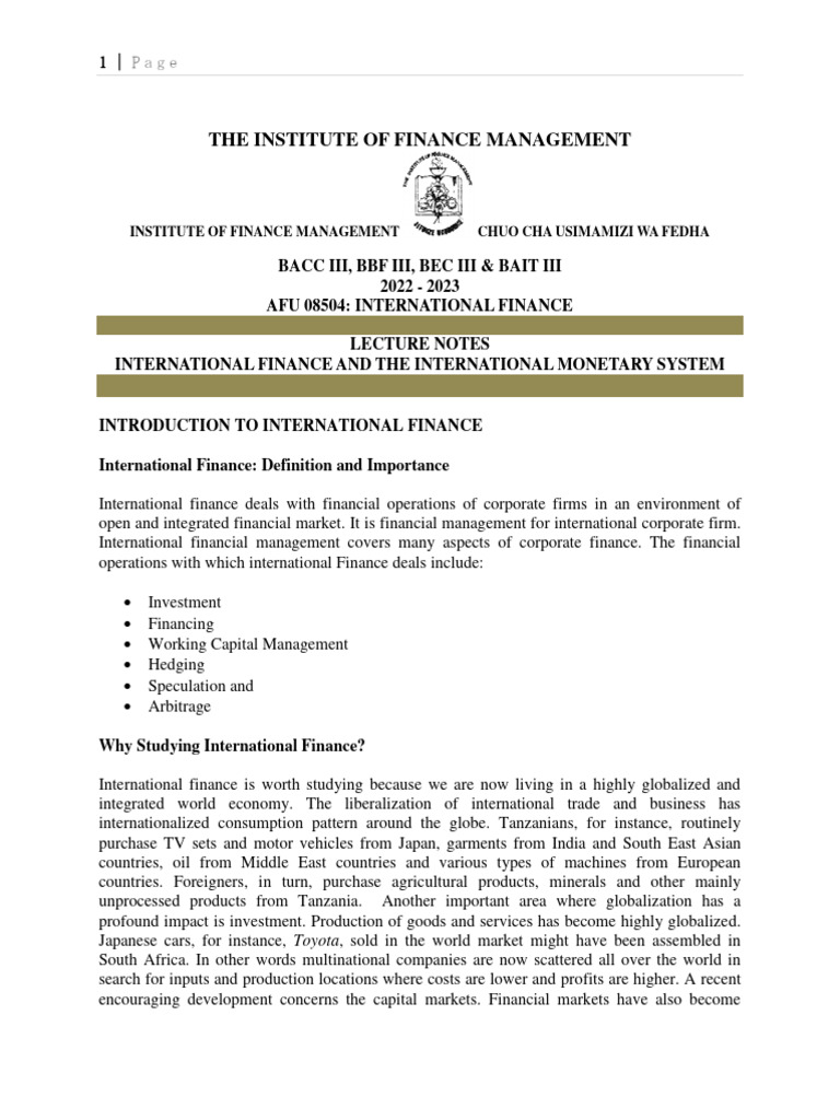 Afu 08504 - International Finance - Introduction and The Ims | PDF ...