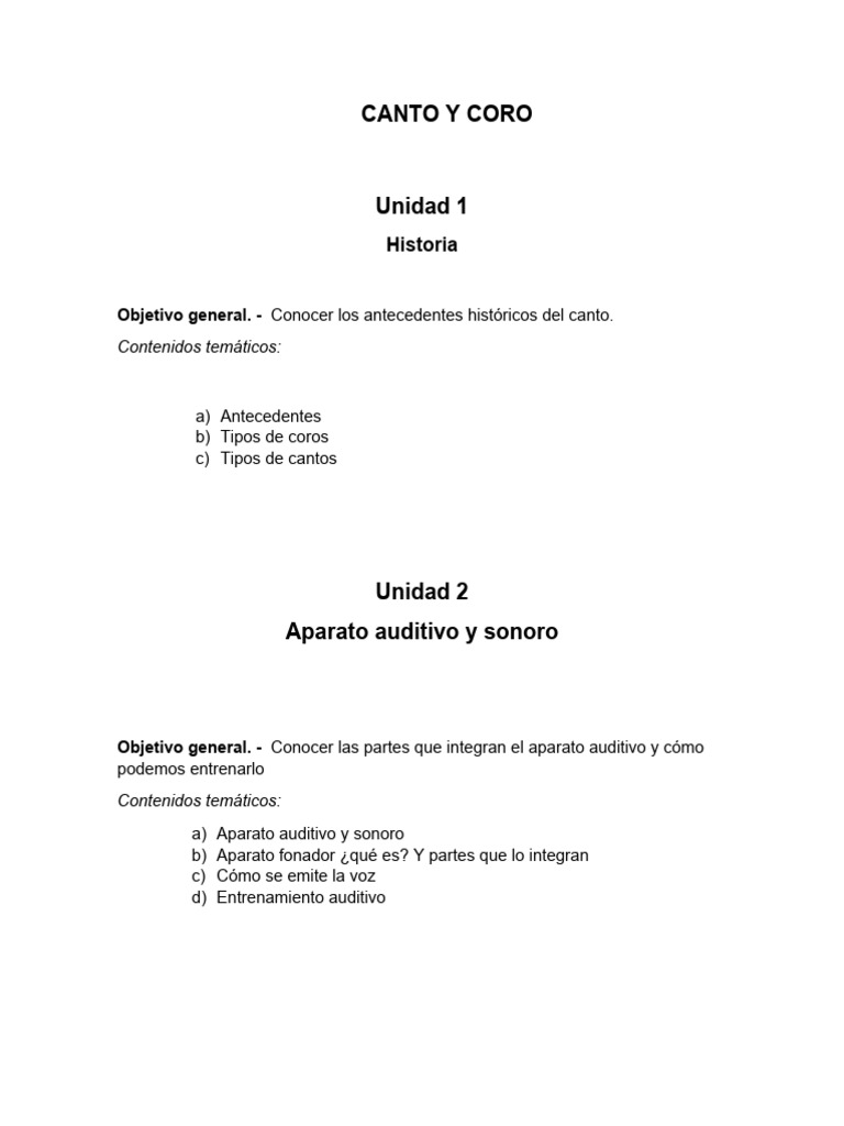 Programa de Canto y Coro | PDF | Oído | Coro