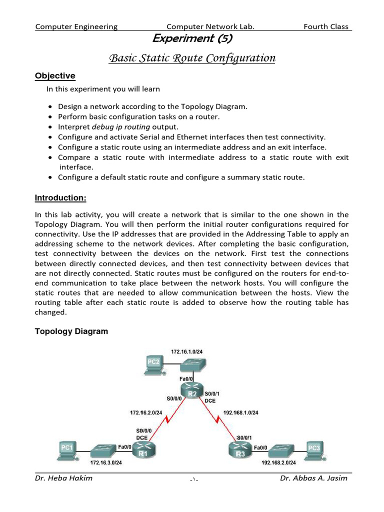 Basic Static Route Configuration Lab | PDF | Teaching Methods ...