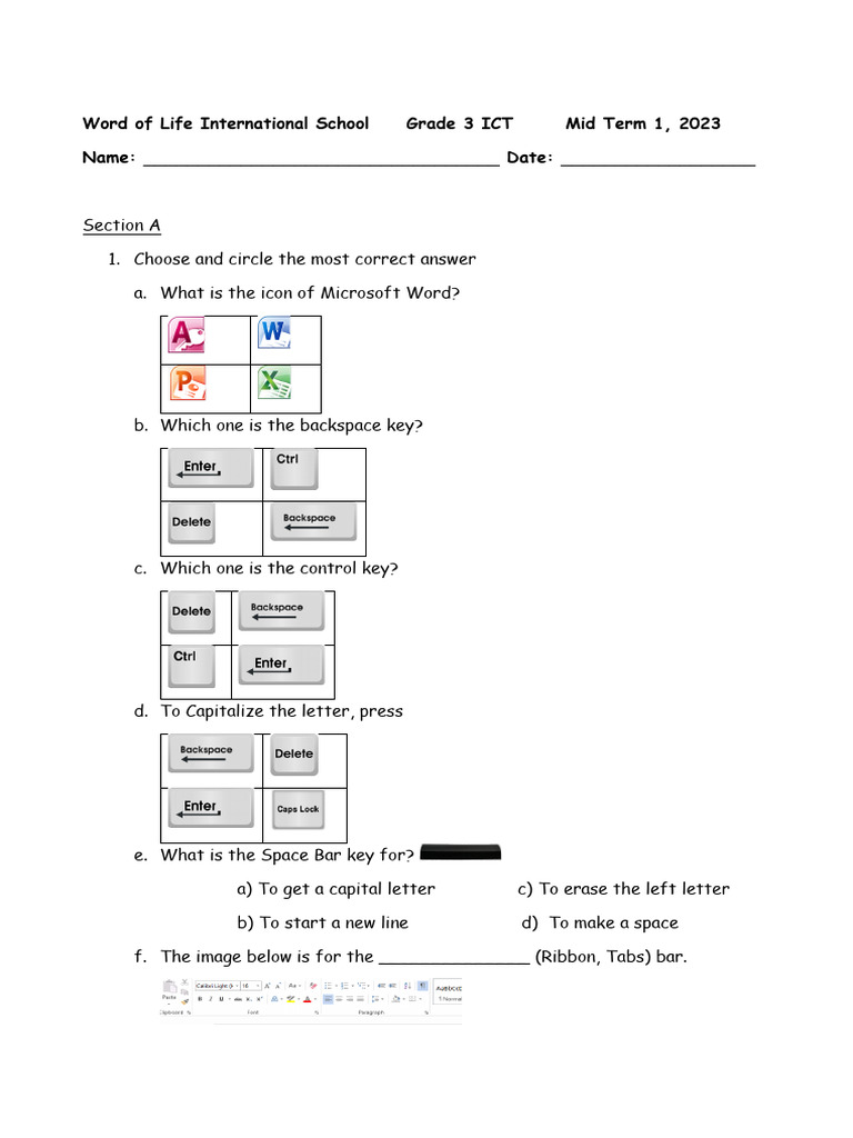 G 3 ICT Mid Term 1 2023 | PDF | Icon (Computing) | Computer Keyboard