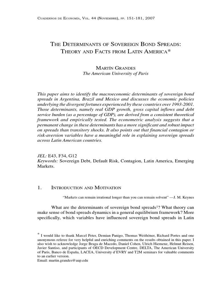 The Determinants of Sovereign Bond Spreads Theory | PDF | Bonds (Finance) | Financial Contagion