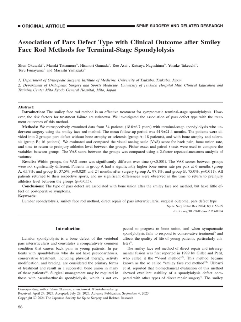 Association of Pars Defect Type With Clinical Outcome After Smiley Face ...