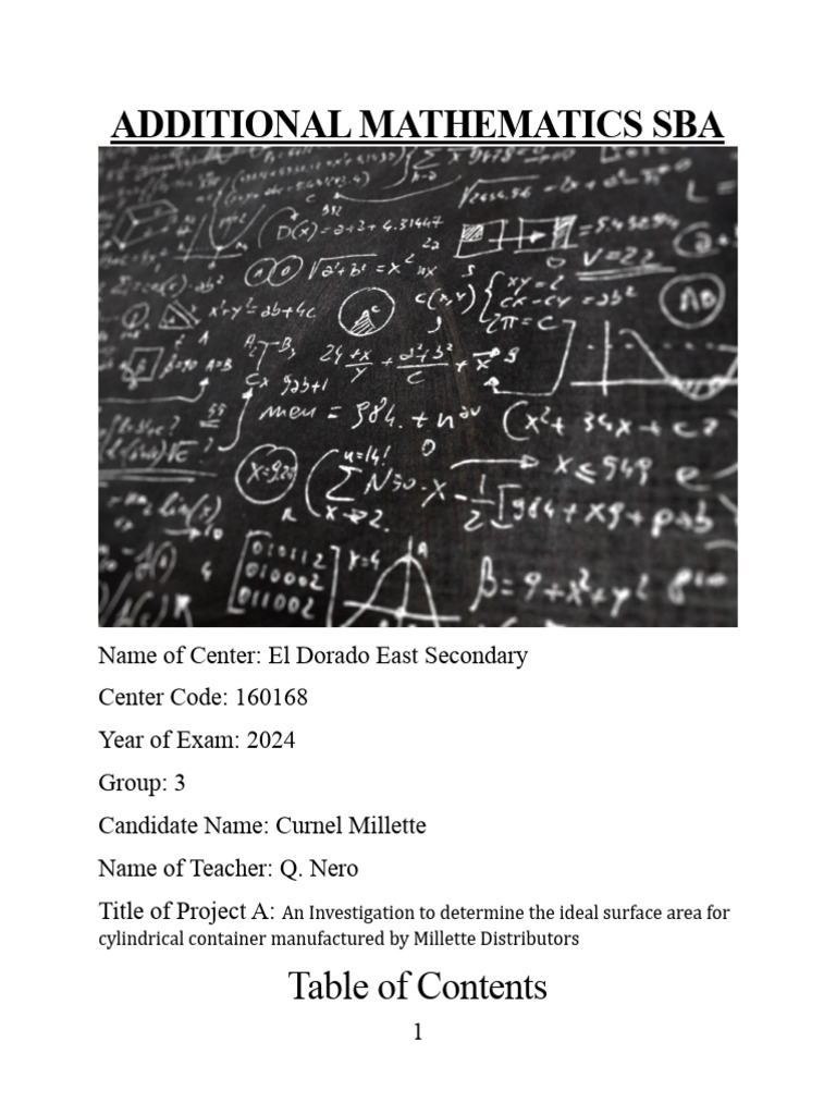 Additional Mathematics SBA | Download Free PDF | Area | Surface Area
