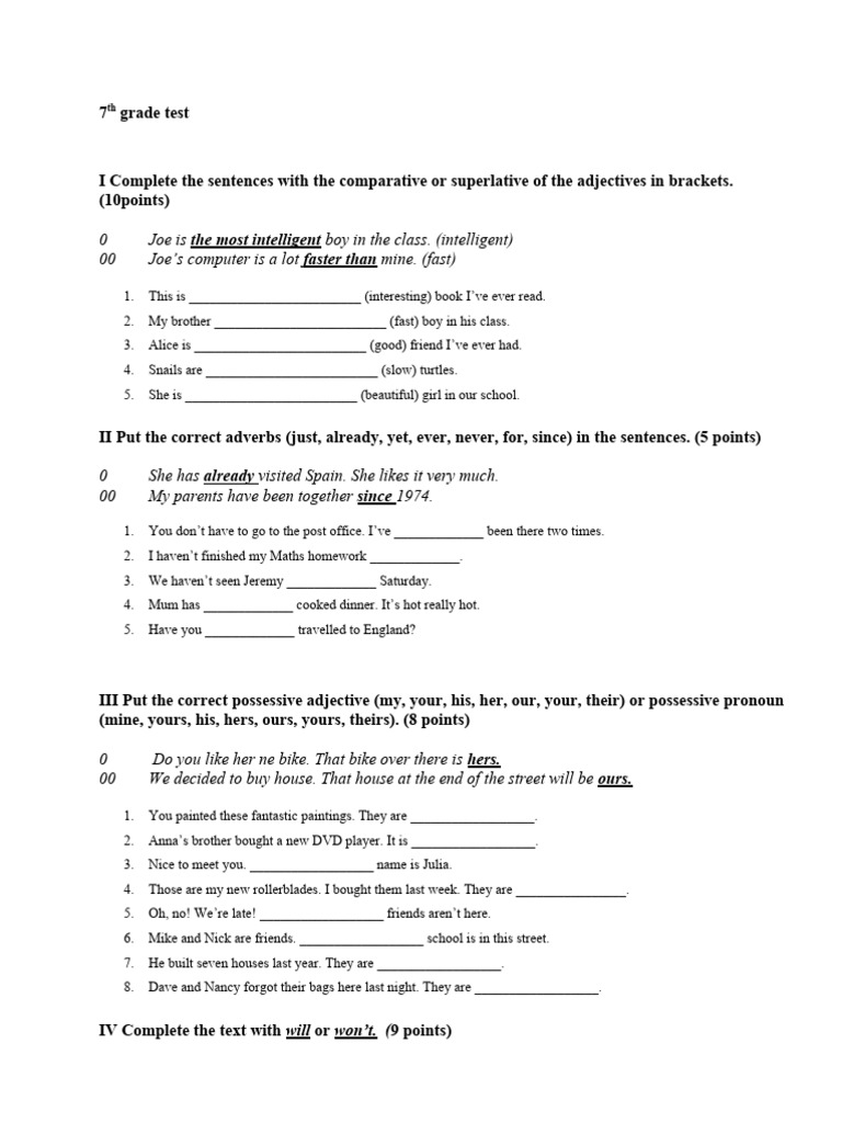 7th Grade Test 1 | PDF