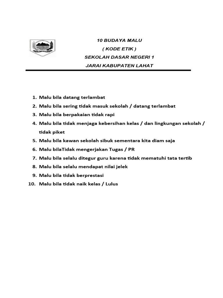 10 Budaya Malu | PDF