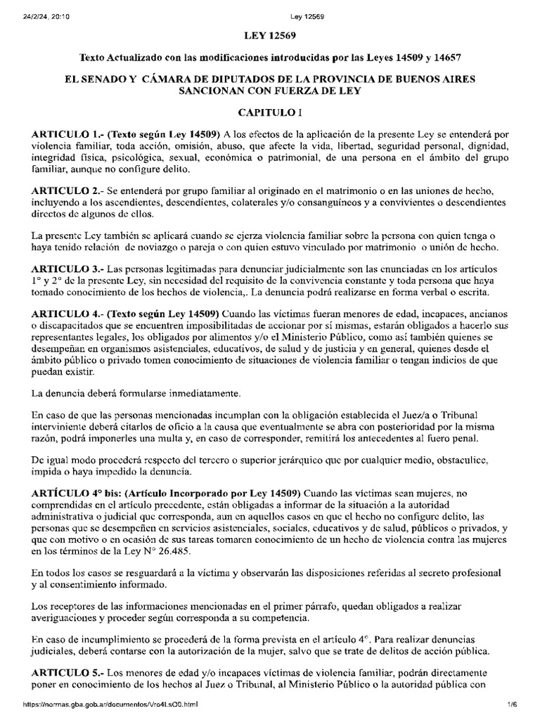 Ley 12569 - Violencia Familiar | PDF