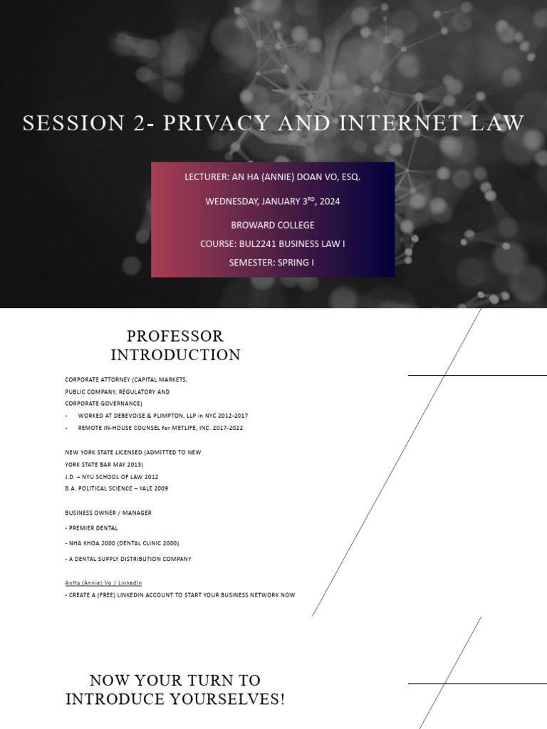 BUL2241 Business Law I - Session 2 - Privacy and Internet Law | PDF | Fourth Amendment To The ...
